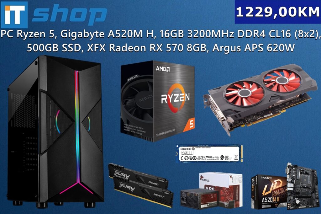 GAMING PC Ryzen 5/A520M H/16GB/500GB/XFX RX 570 8GB - ItShop